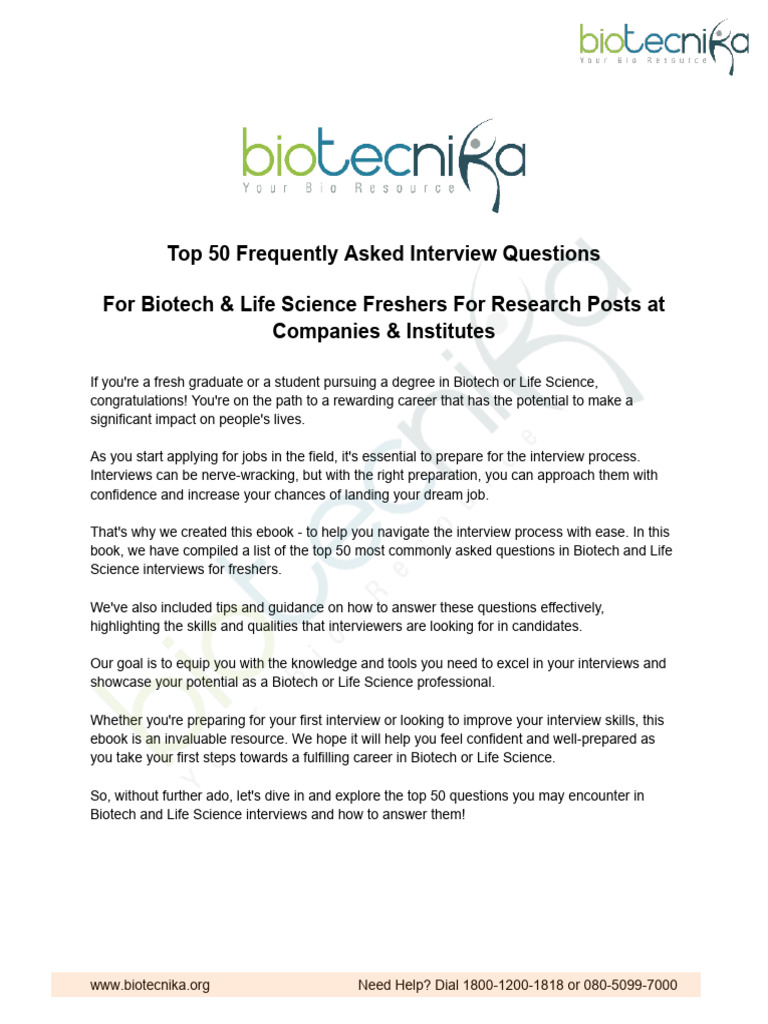 Top 50 Biotech Interview Questions | PDF | Methodology | Science