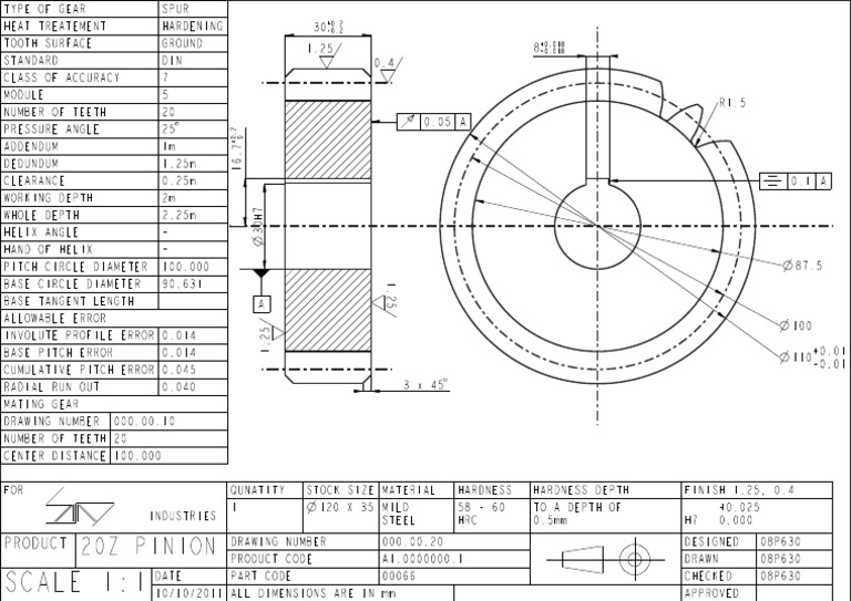 Spur Gear Specifications and Drawing | PDF