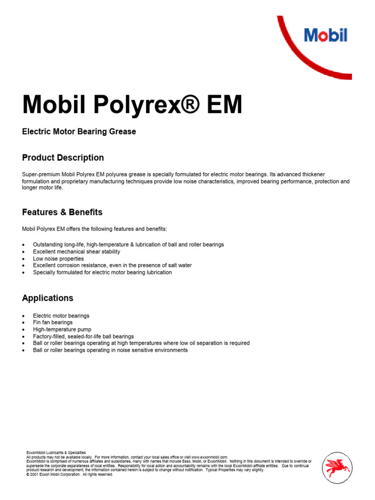 Mobil Polyrex EM | PDF | Exxon Mobil | Lubricant