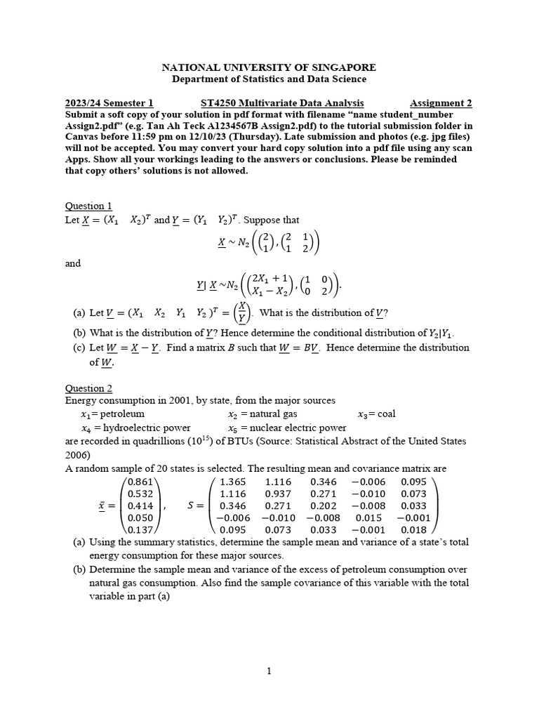 St4250 23s1 Assignment 2 Pdf Covariance Matrix Standard Deviation