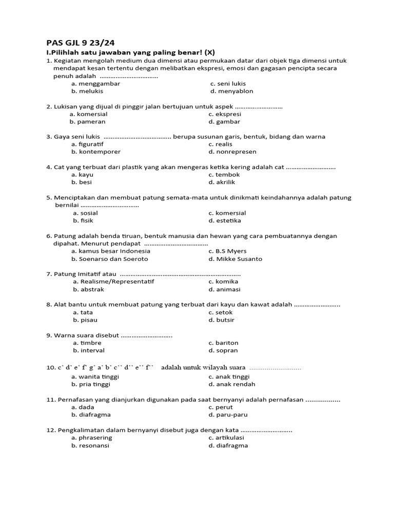 Soal Pas Ganjil 2324 | PDF | Seni