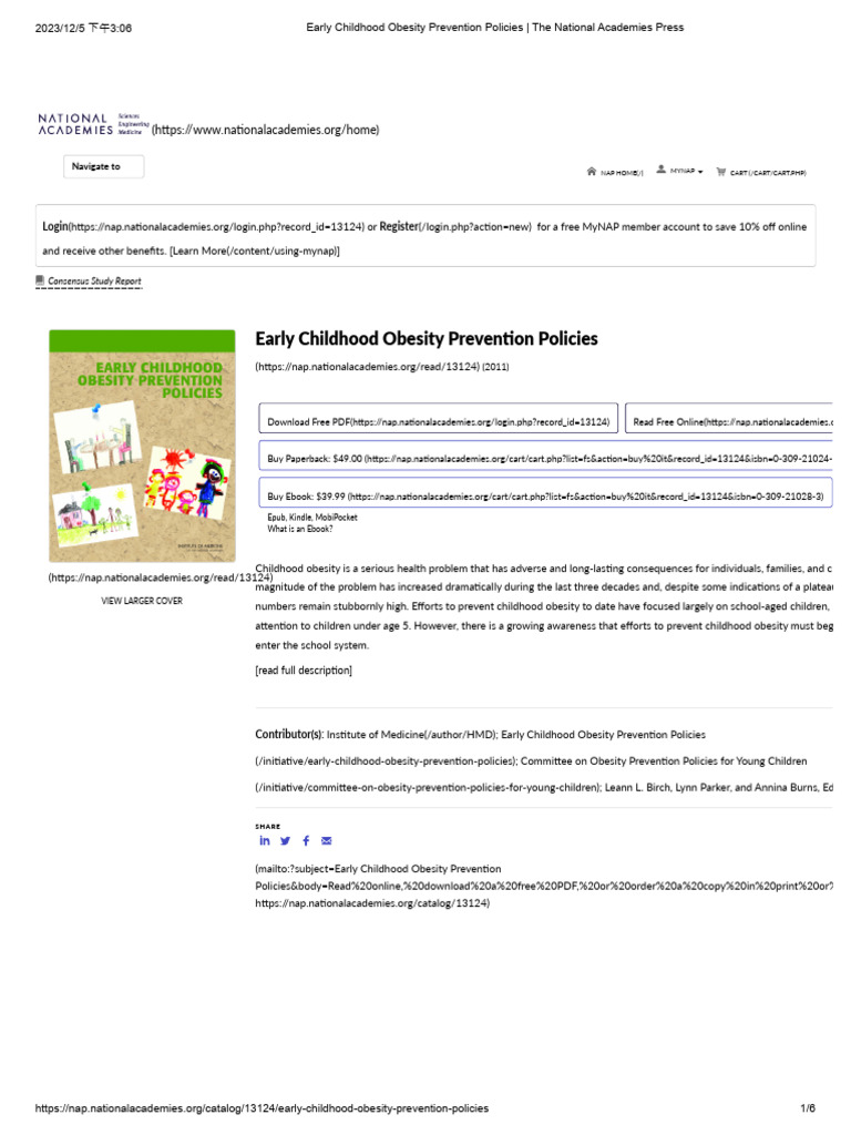 Early Childhood Obesity Policies | PDF | Obesity