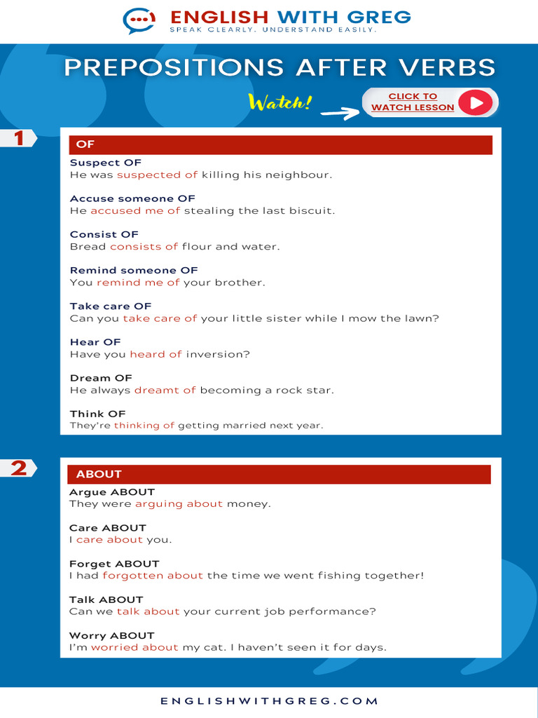 05) Which Preposition To Use After Verbs... EXPLAINED | PDF | Dream