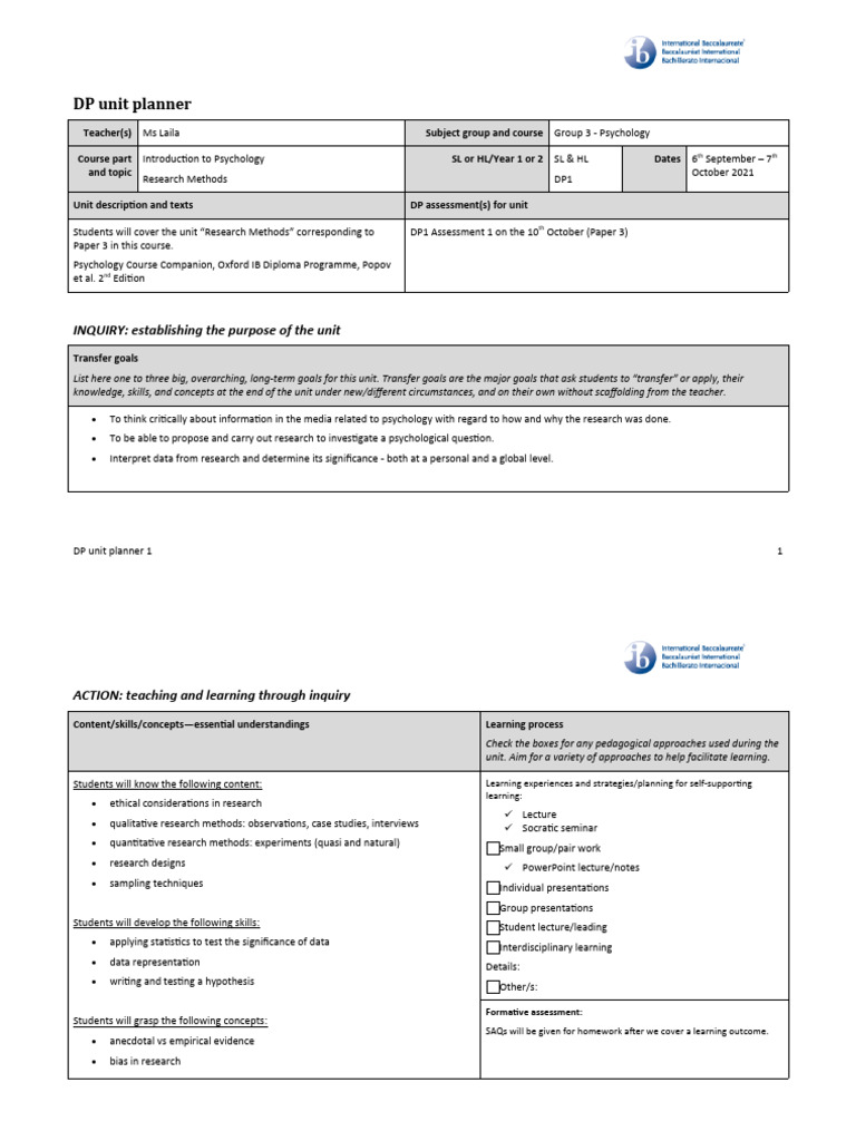 DP Unit Planner: INQUIRY: Establishing The Purpose of The Unit | PDF ...