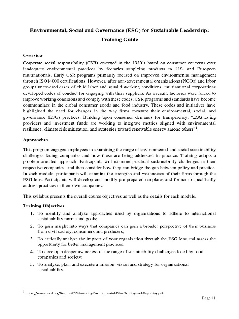 ESG Training Guide for Sustainable Leadership | PDF | Corporate Social ...