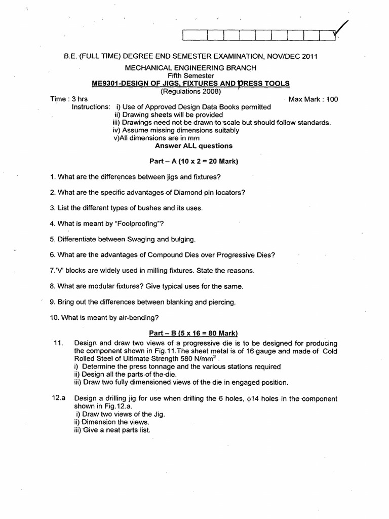 Anna University ME 9301 Design of Jigs. Fixtures and Press Tools ...