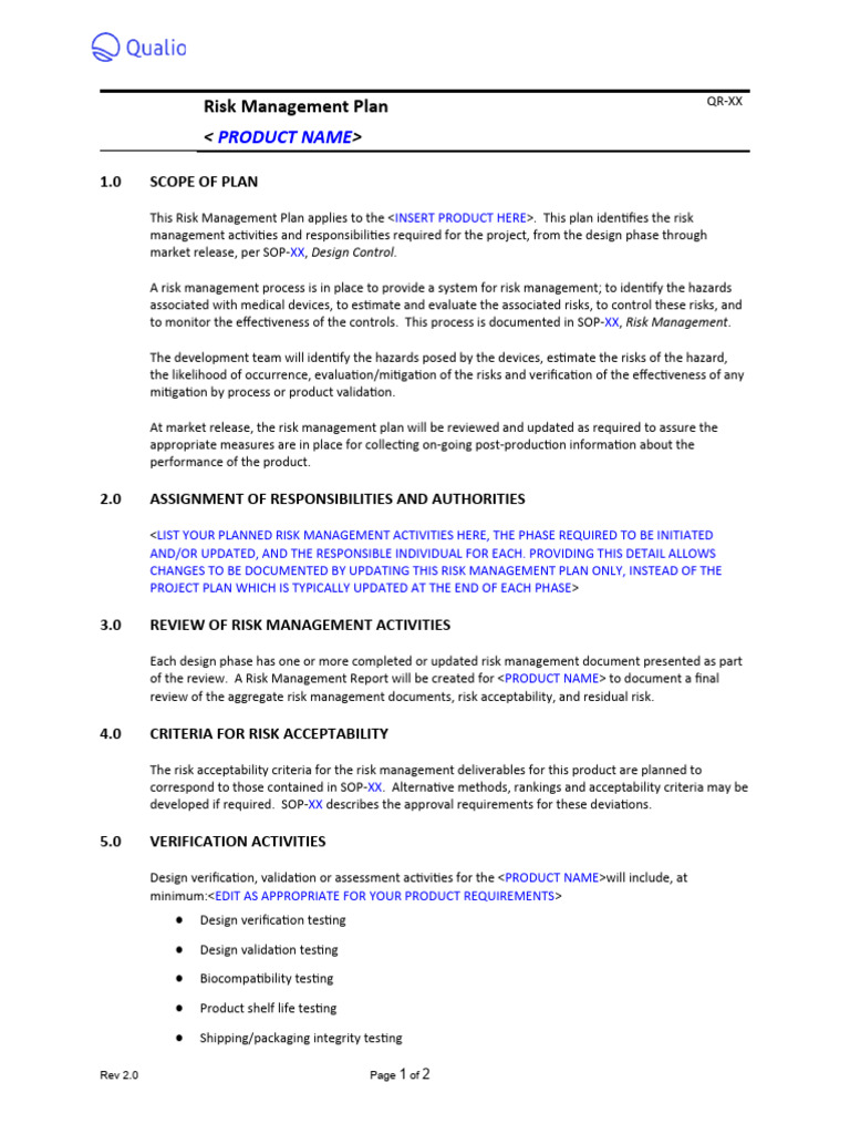 IVD Risk Management Plan Template | PDF | Risk Management | Risk