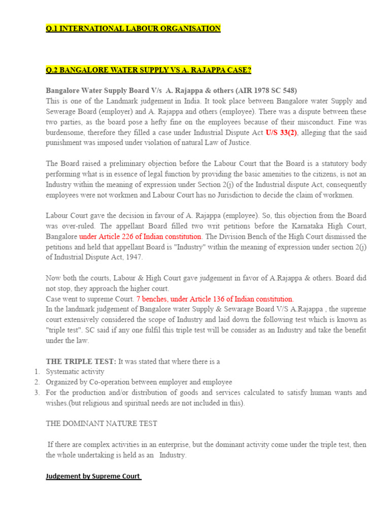 Triple Test in Labour Law Explained | PDF | Collective Bargaining ...