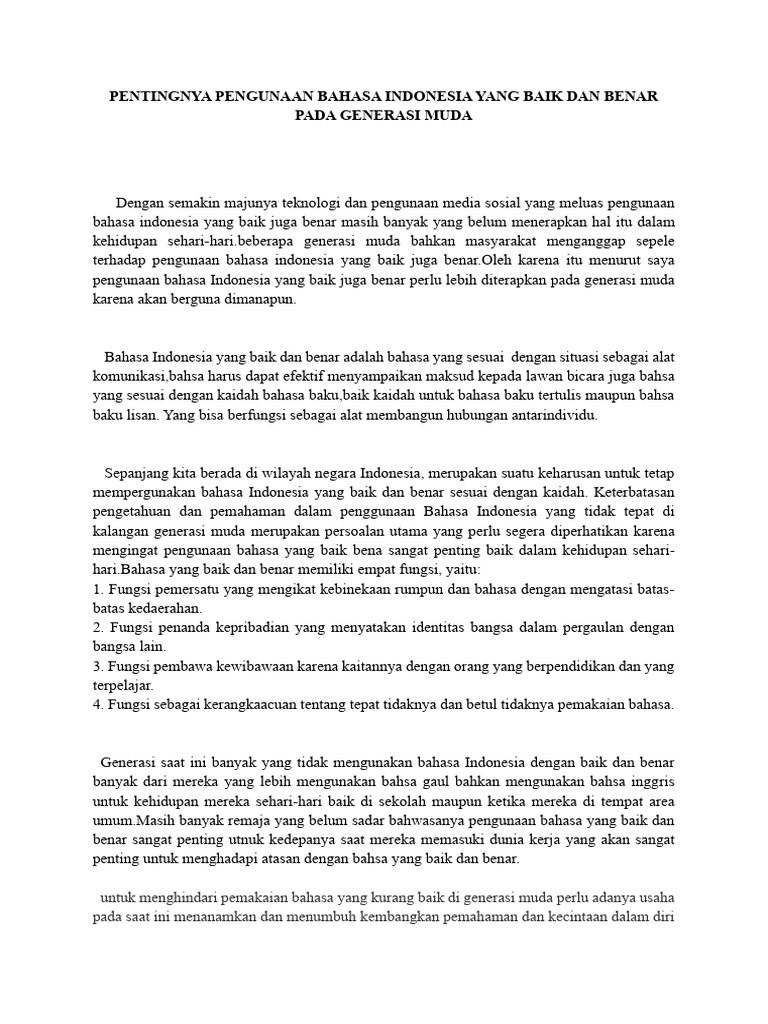 Pentingnya Pengunaan Bahasa Indonesia Yang Baik Dan Benar Pada Generasi ...