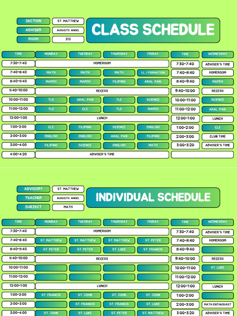 Colorful Cute Classroom Class Schedule | Download Free PDF | Schools | Educational Institutions