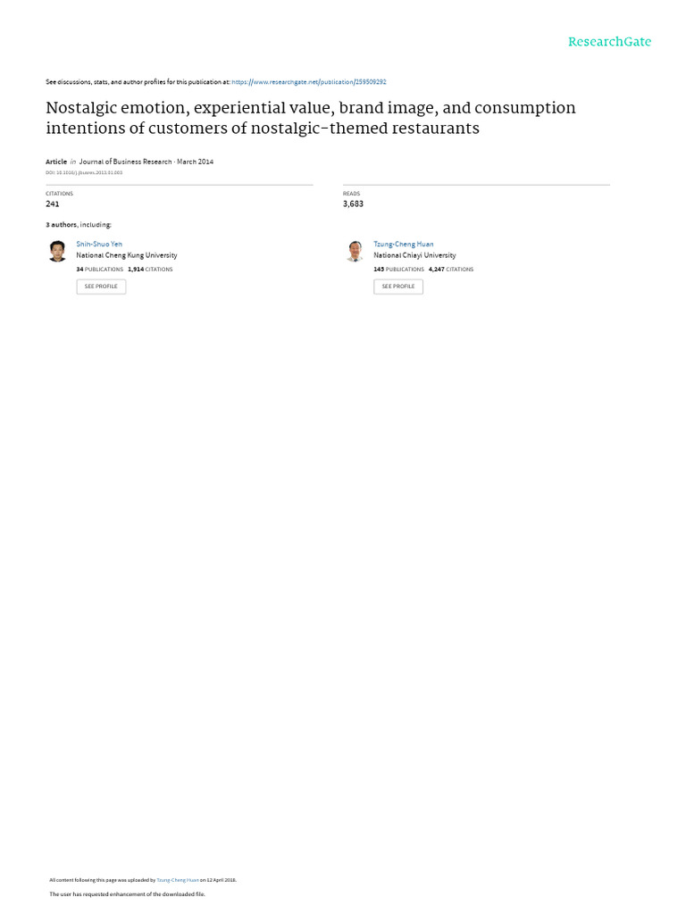 Nostalgic Emotion | PDF | Nostalgia | Structural Equation Modeling