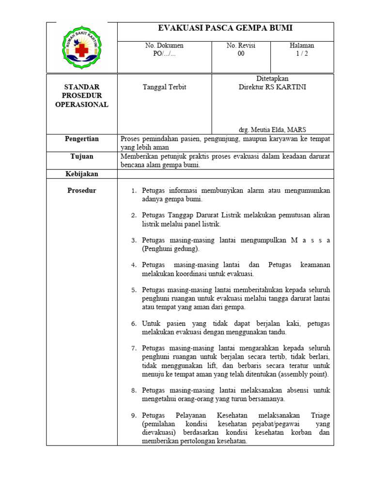 SPO Evakuasi Tanggap Darurat Gempa Bumi | PDF SPO Evakuasi Tanggap Darurat Gempa Bumi | PDF