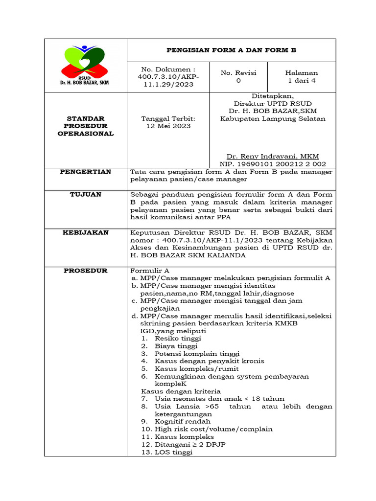 Spo Pengisian Form A Dan Form B | PDF