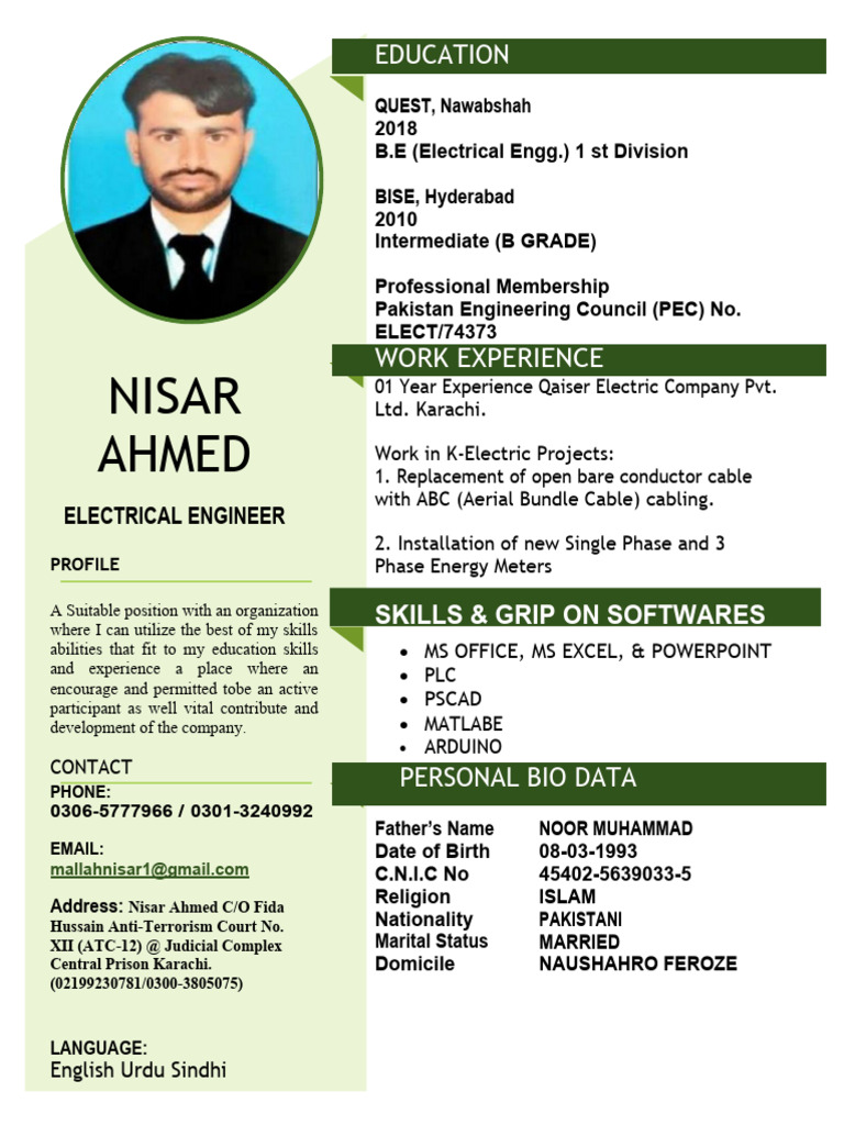 Nisar Ahmed BE CV | PDF