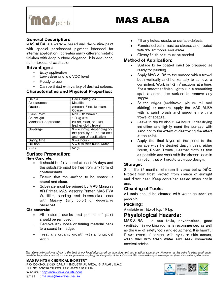 Alba Datasheet | PDF | Paint | Chemistry