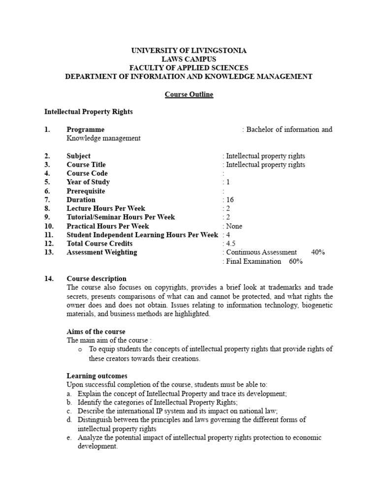 Course Outline For Intellectual Property Rights | PDF | Copyright ...