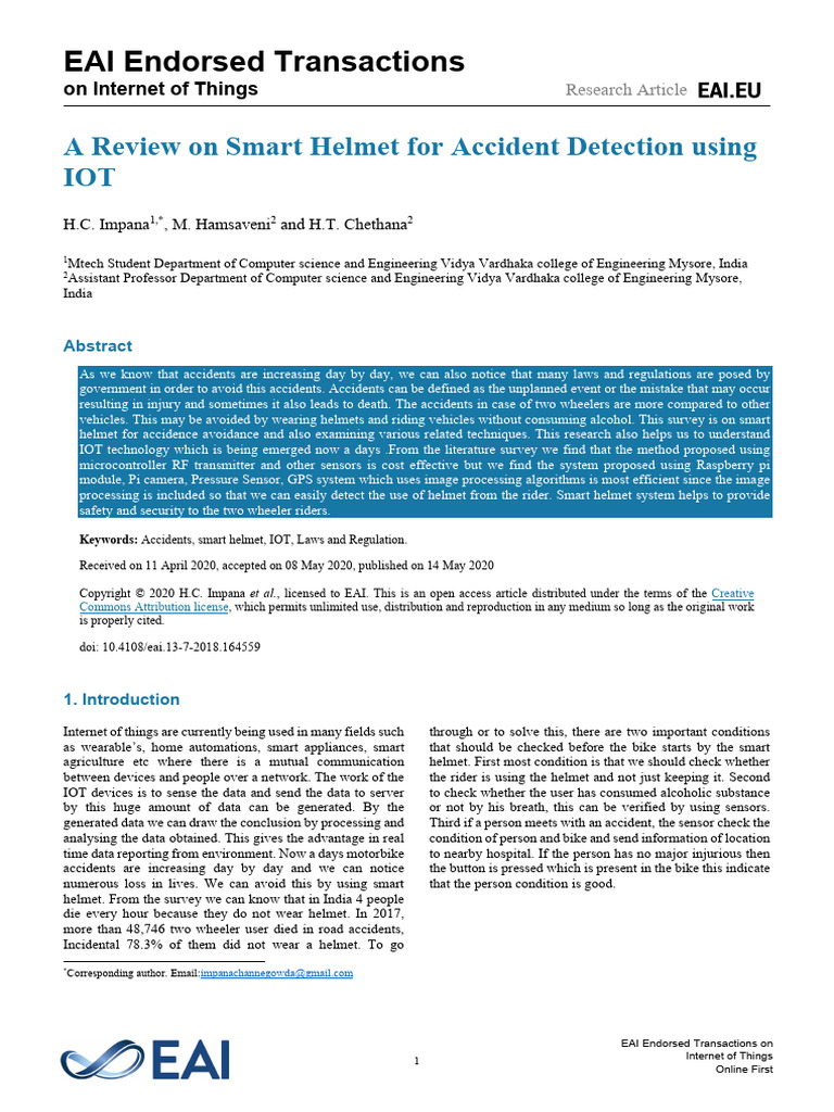 A Review On Smart Helmet For Accident Detection Us | PDF | Internet Of ...