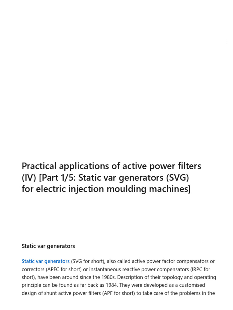 Practical Applications of Active Power Filters (IV) (Part 1 - 5 - Static Var Generators (SVG ...