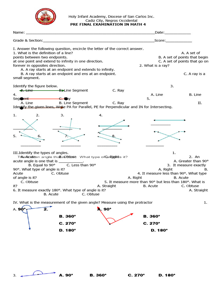 Pre Final Exam Math 4 | PDF