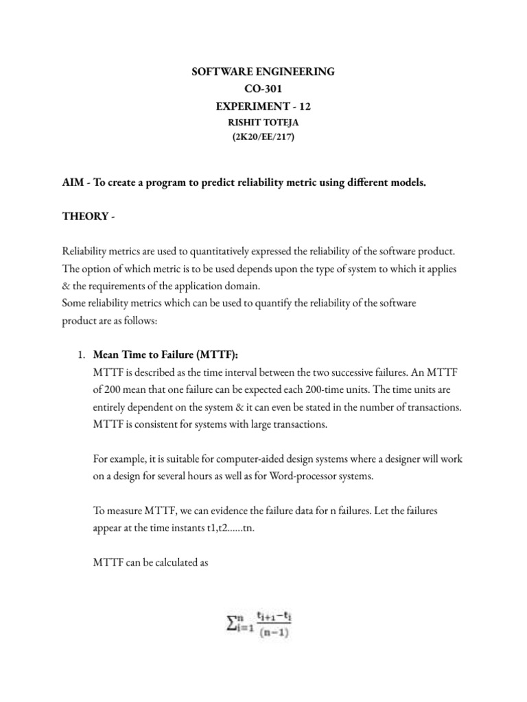 Experiment 12 Software Engineering Rishit Toteja 2k20 Ee 217 | PDF | Reliability Engineering ...