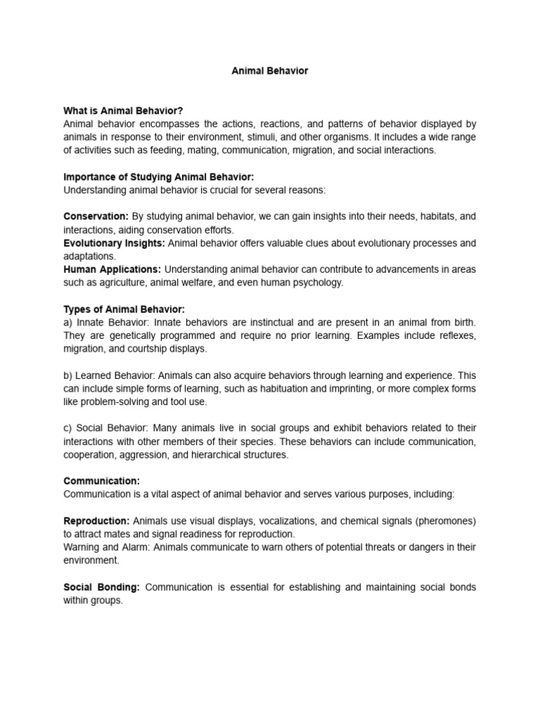 Animal Behavior & Animal Ecological Relationships | PDF | Ethology ...