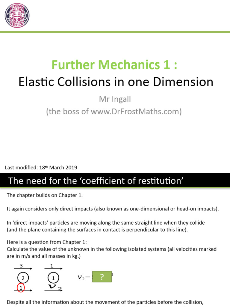 FM1 Chp4 ElasticCollisionsInOneDimension | PDF | Collision | Physics