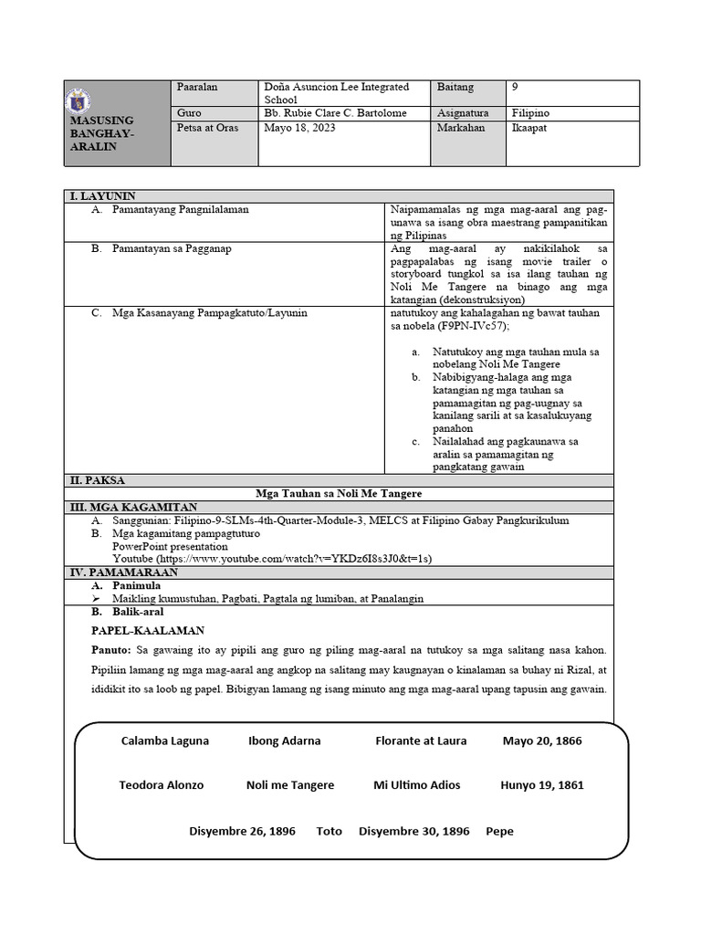 DLP-OBSERVATION - Q4-Week 1-BAITANG-9-TAUHAN | PDF