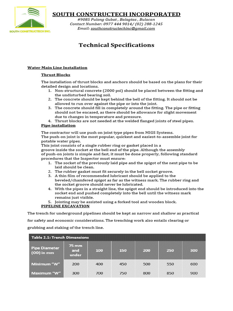 Technical Specifications SanNarciso WD | PDF | Pipe (Fluid Conveyance ...
