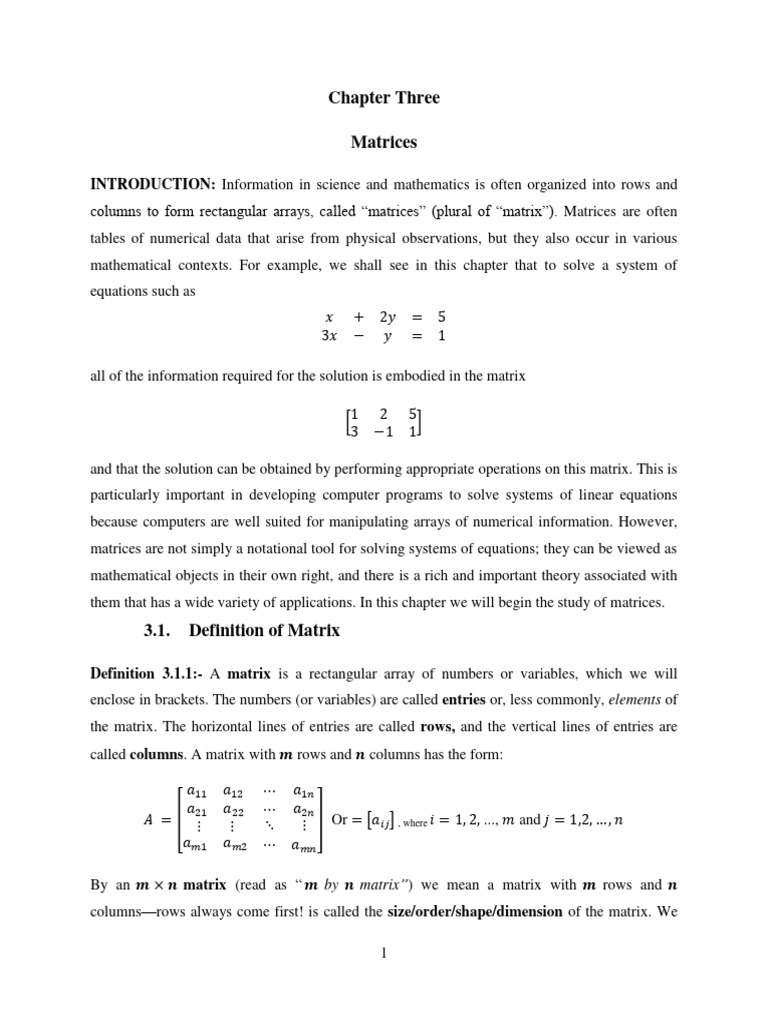 Chaper 3 Matrix PDF | PDF | Matrix (Mathematics) | Eigenvalues And Eigenvectors