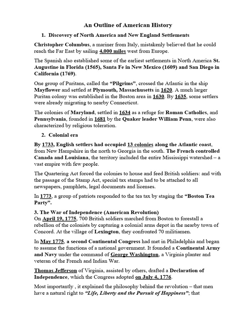 An Outline of American History | PDF | Thirteen Colonies | New Deal