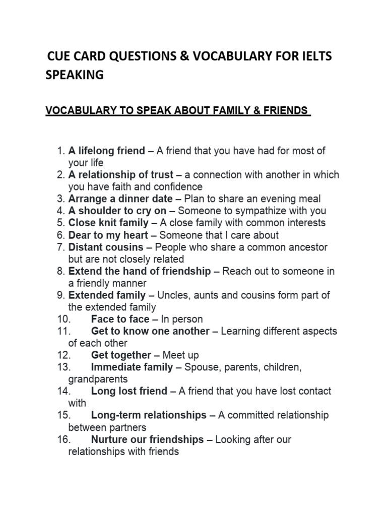 Cue Card Vocabulary | PDF | Meal | Foods