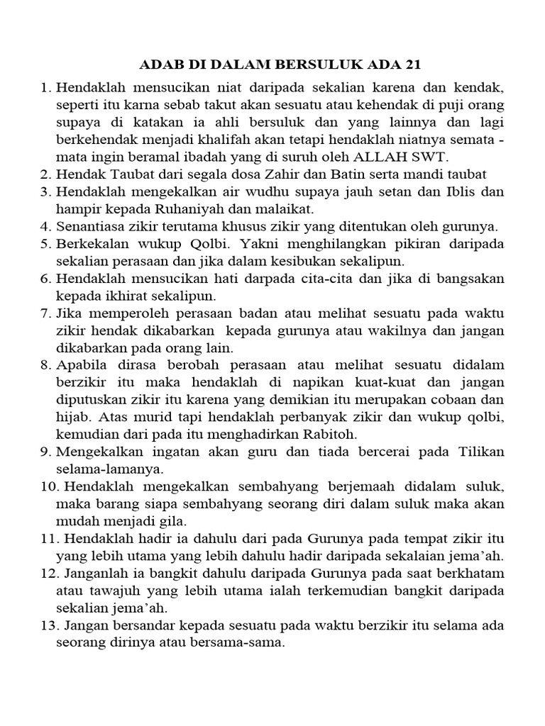Adab Bersuluk: 21 Panduan Utama | PDF | Karier & Perkembangan ...