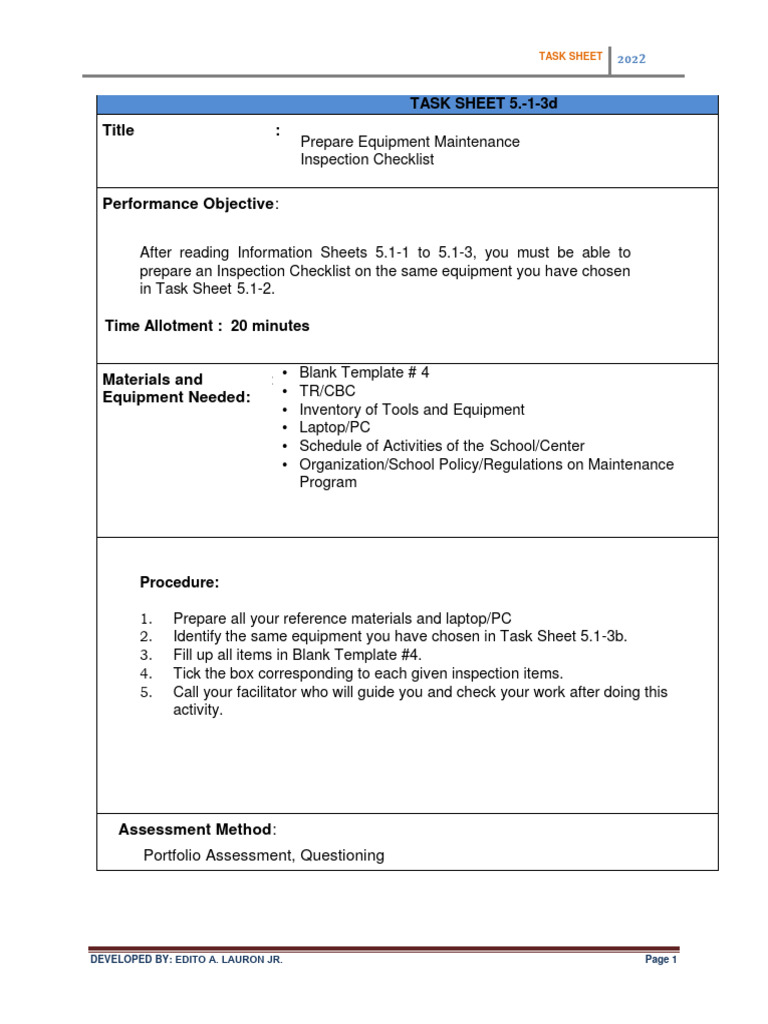 Equipment Maintenance Inspection Checklist | PDF | Business Process