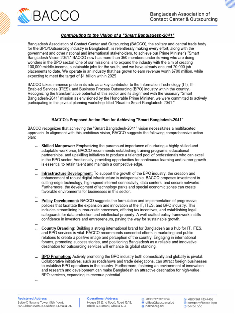 Proposed Action Plan For Achieving - Smart Bangladesh-2041 - V1 | PDF | Outsourcing | Innovation