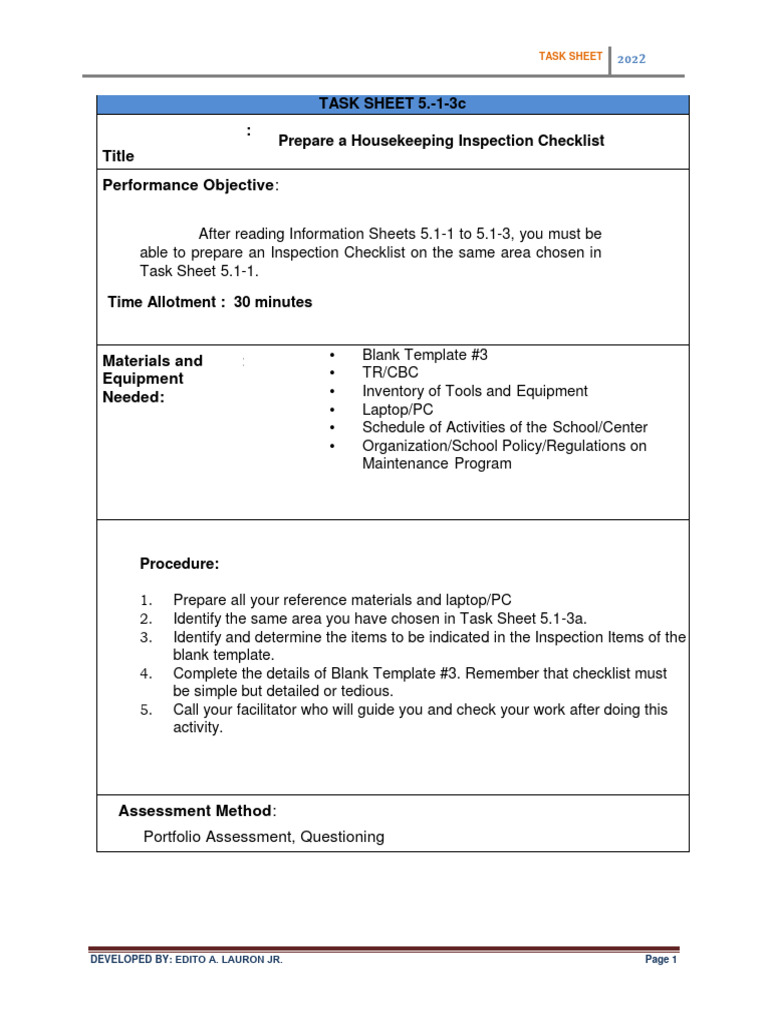 Housekeeping Inspection Checklist | PDF | Housekeeping | Business