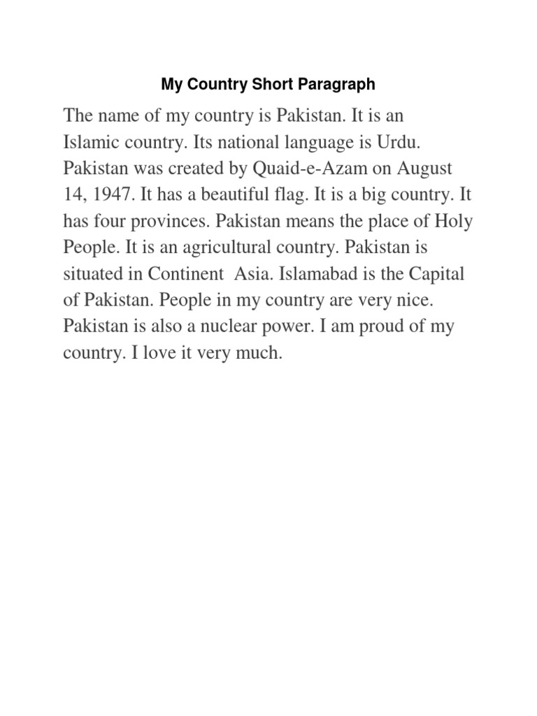 My Country Short Paragraph | PDF