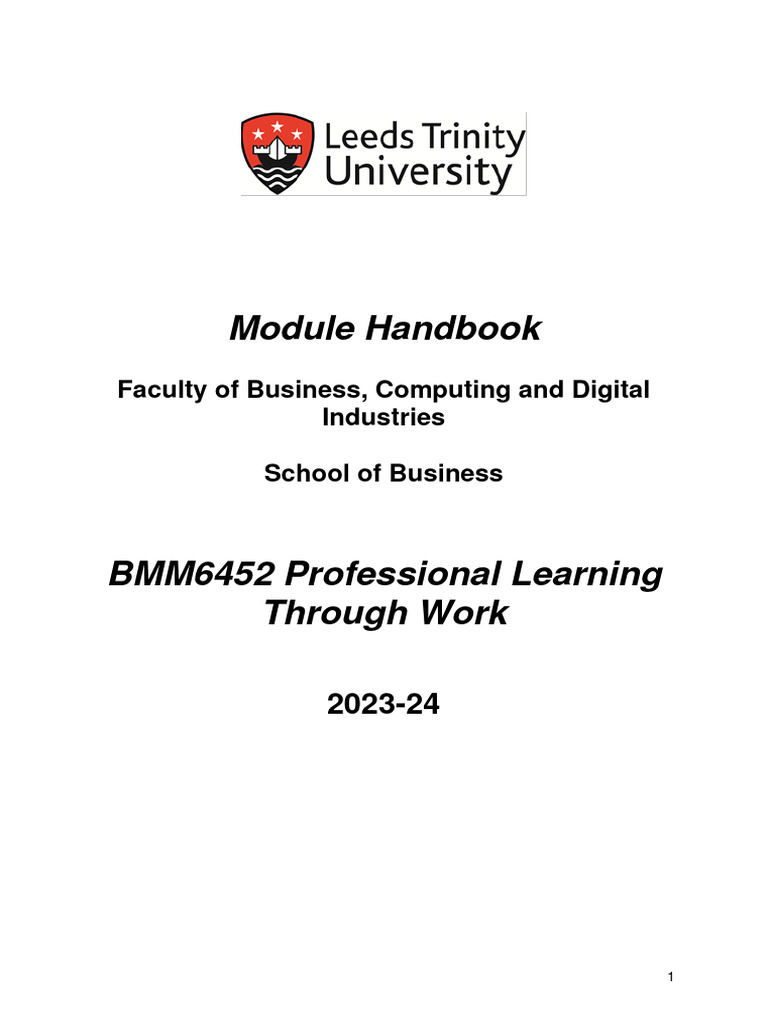 BMM6452 Professional Learning Through Work Module Handbook 2023 | PDF | Understanding | Argument
