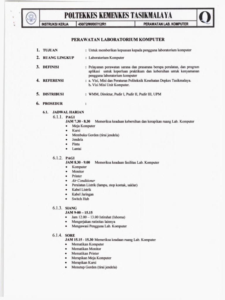 Sop Peawatan Lab Kom | PDF