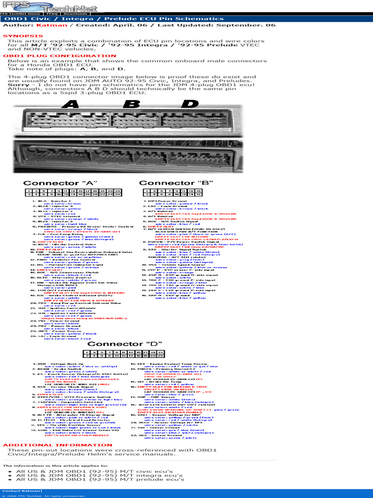 FFS TechNet OBD1 ECU Pin Out Schematics | PDF | Vehicles | Automotive ...