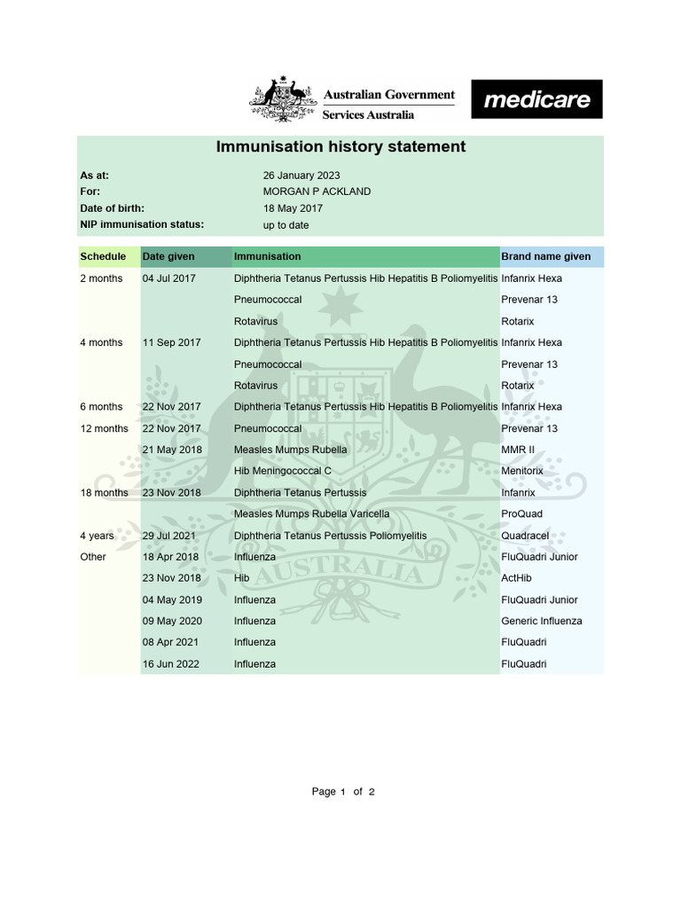 Immunisation History Statement for NSW | PDF | Vaccines | Biotechnology