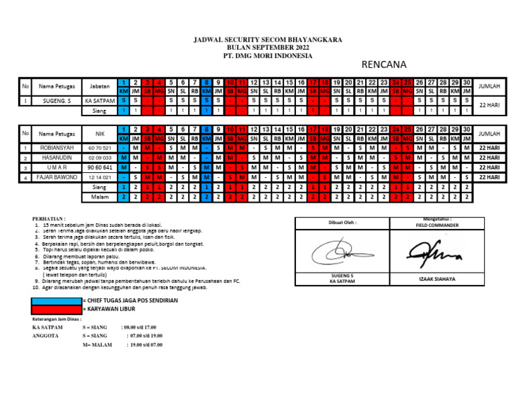 Jadwal Tugas Satpam September | PDF