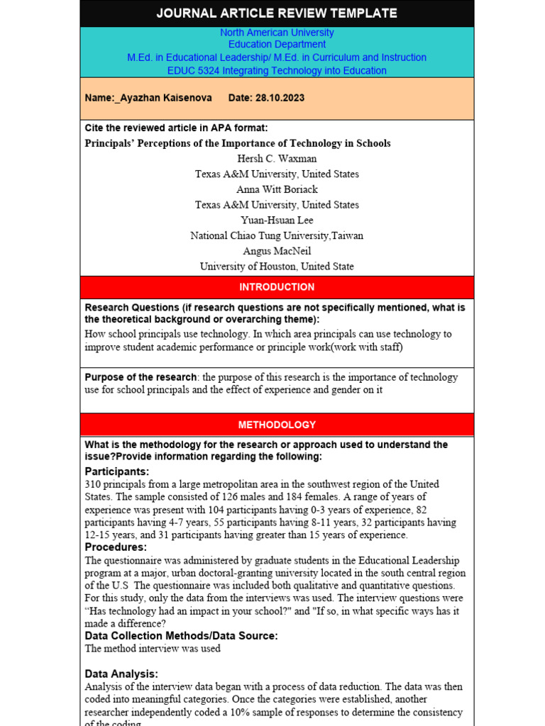 Educ 5324-Article Review | PDF | Methodology | Data