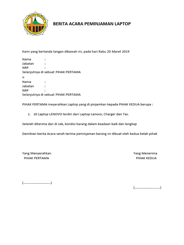 Berita Acara Peminjaman Laptop | PDF