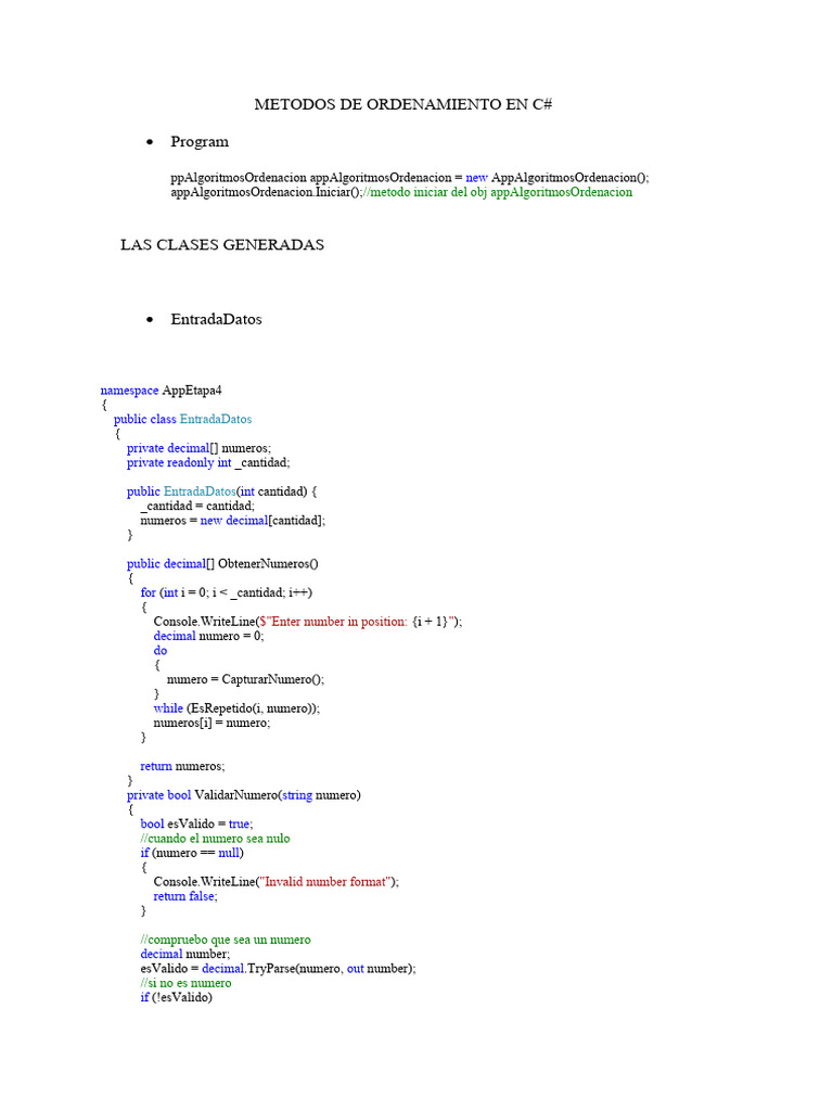 Metodos de Ordenación c# | PDF | C Sharp (lenguaje de programación) | Programación de computadoras