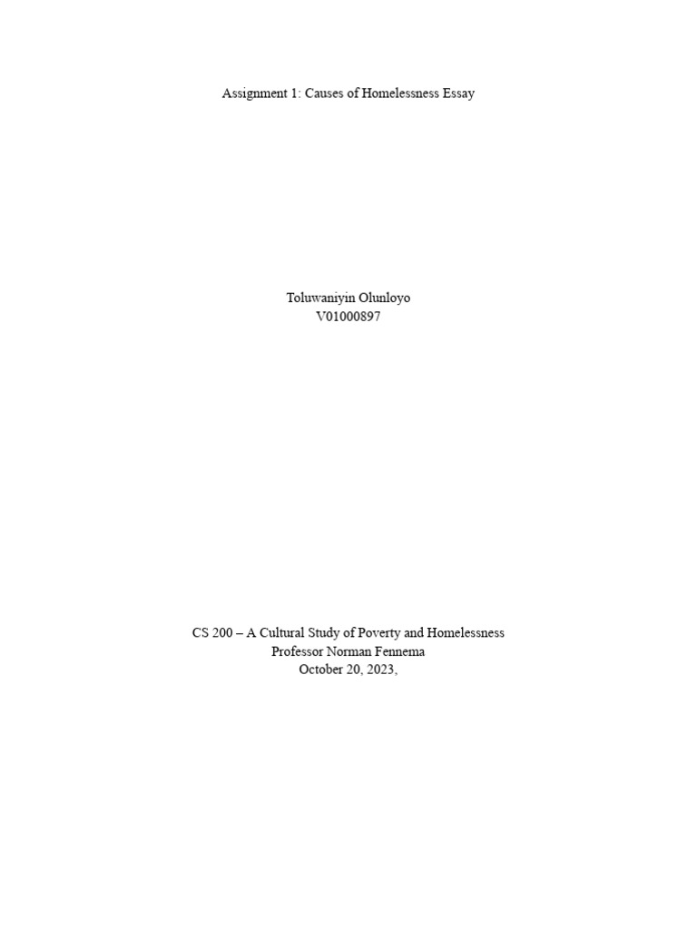 Assignment 1 Causes Of Homelessness Essay Pdf Welfare Neoliberalism