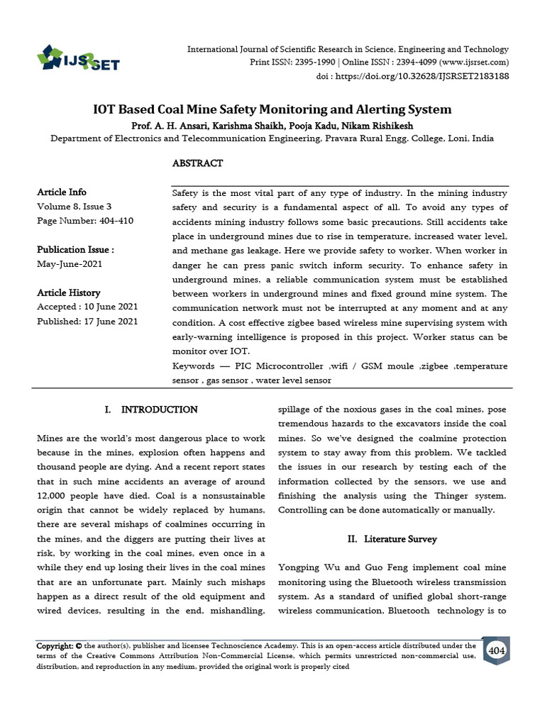 Iot Based Coal Mine Safety Monitoring And Alerting Pdf Wireless Sensor Network Liquid