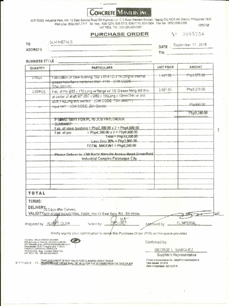 CMI PO - 5756 Fabrication of Bushing0001 | PDF