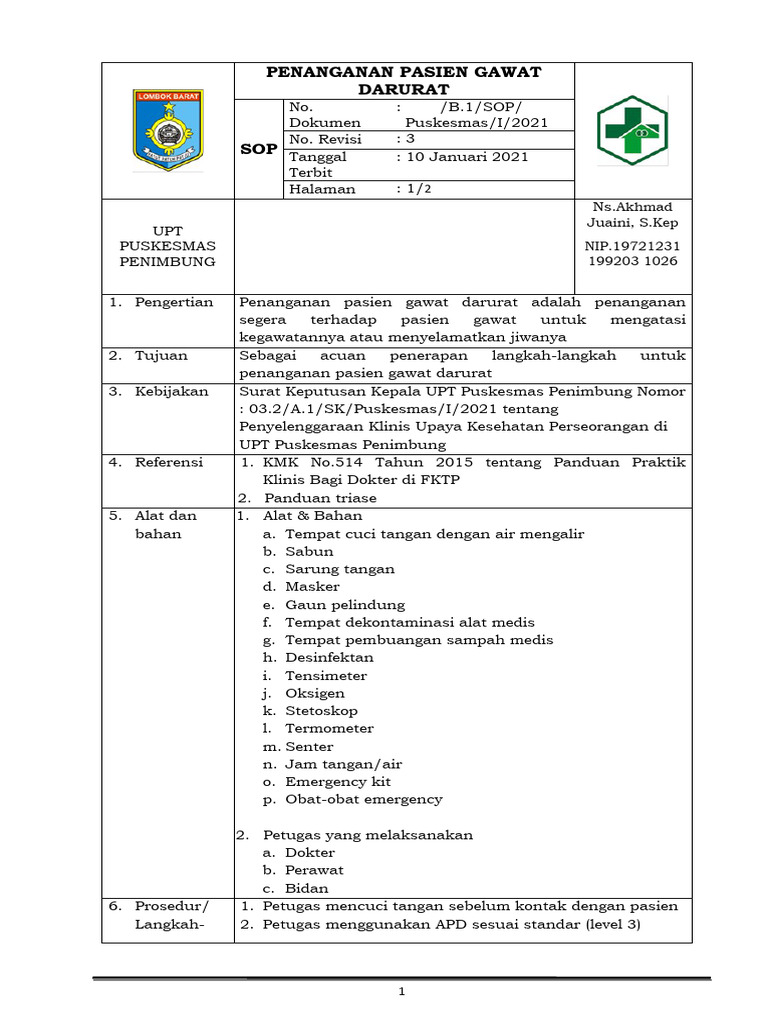 Sop 2021 Penanganan PX Gadar | PDF