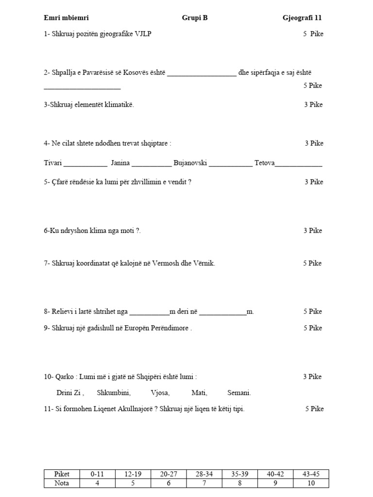 Emri Mbiemri Grupi B Gjeografi 11 | PDF