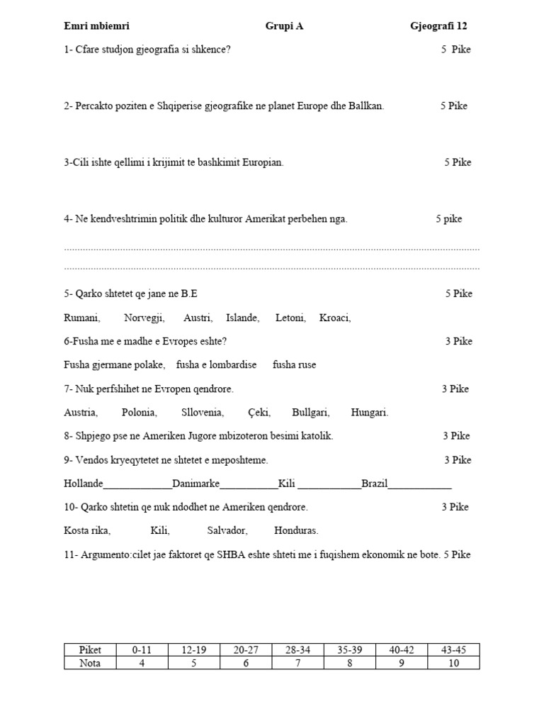 Emri Mbiemri Grupi B Gjeografi 12 B | PDF